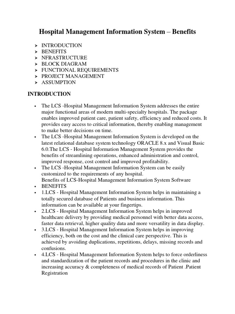 Hospital Management Information System | PDF | Project Management | Patient