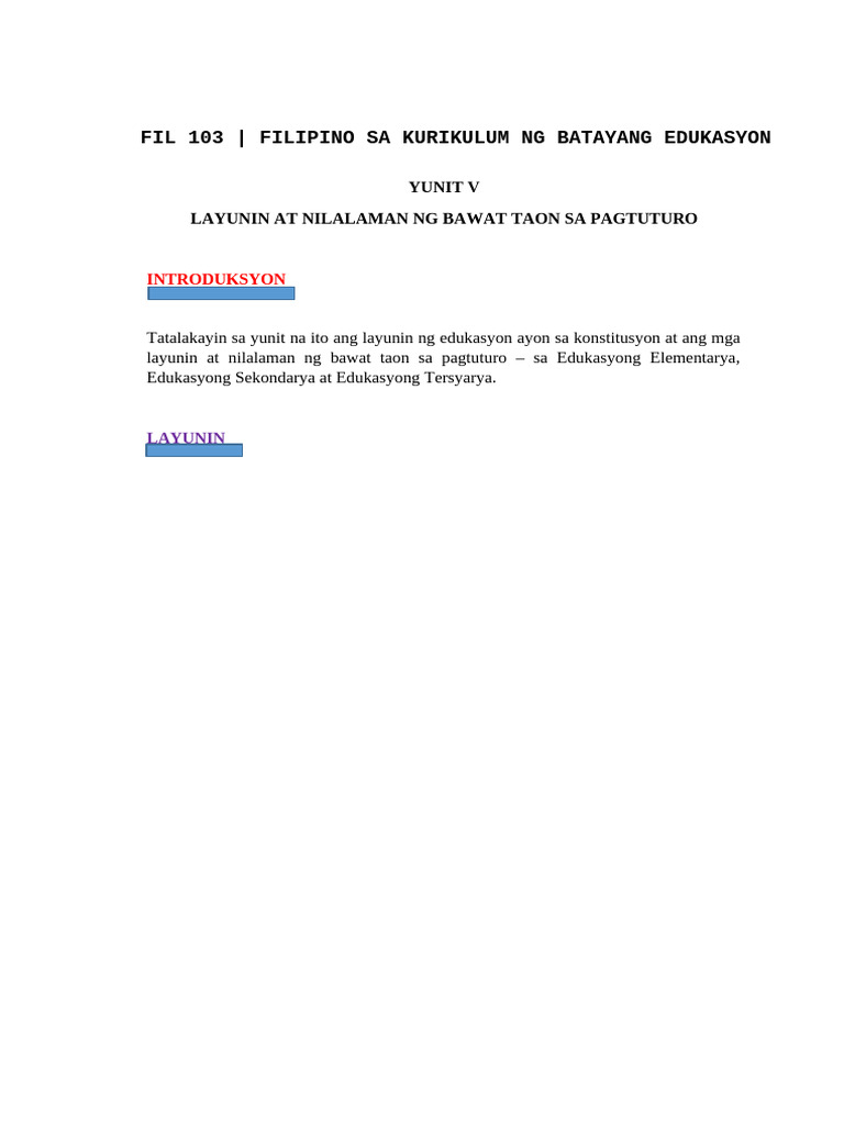 Fil 103 Yunit V | PDF