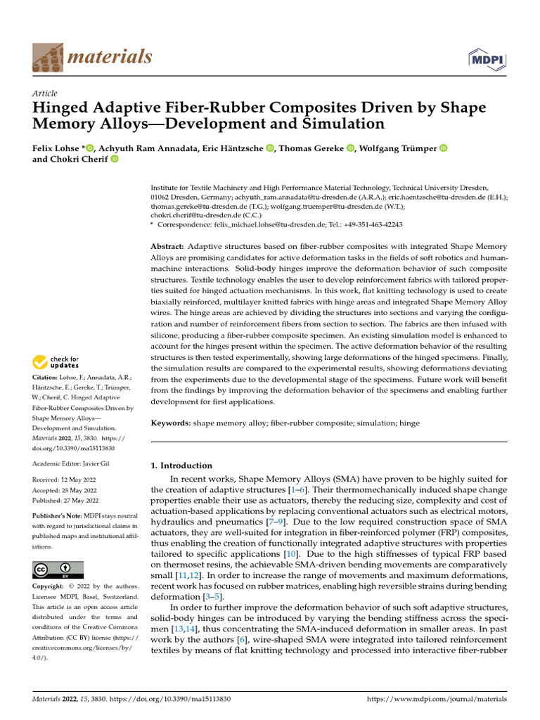 Hinged Fiber-Rubber Composites with SMAs | PDF | Shape Memory Alloy ...