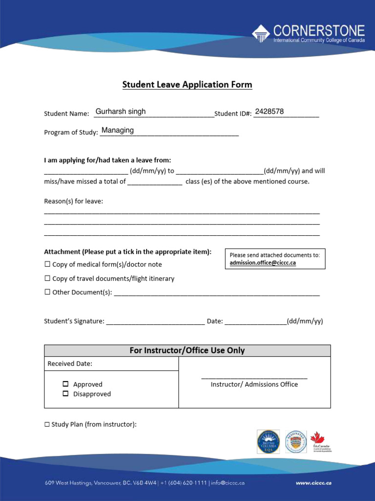 Student Leave Application Form | PDF