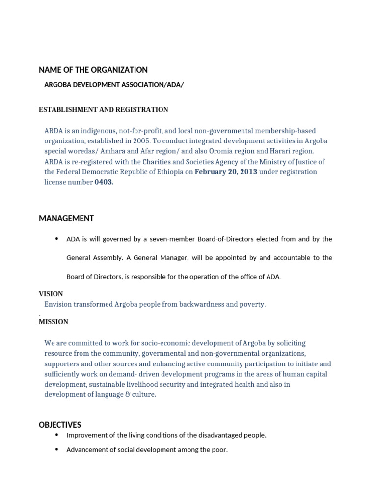 Argoba Development Association Overview | PDF
