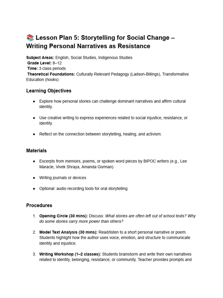 ? Lesson Plan 5 - Storytelling For Social Change - Writing Personal ...