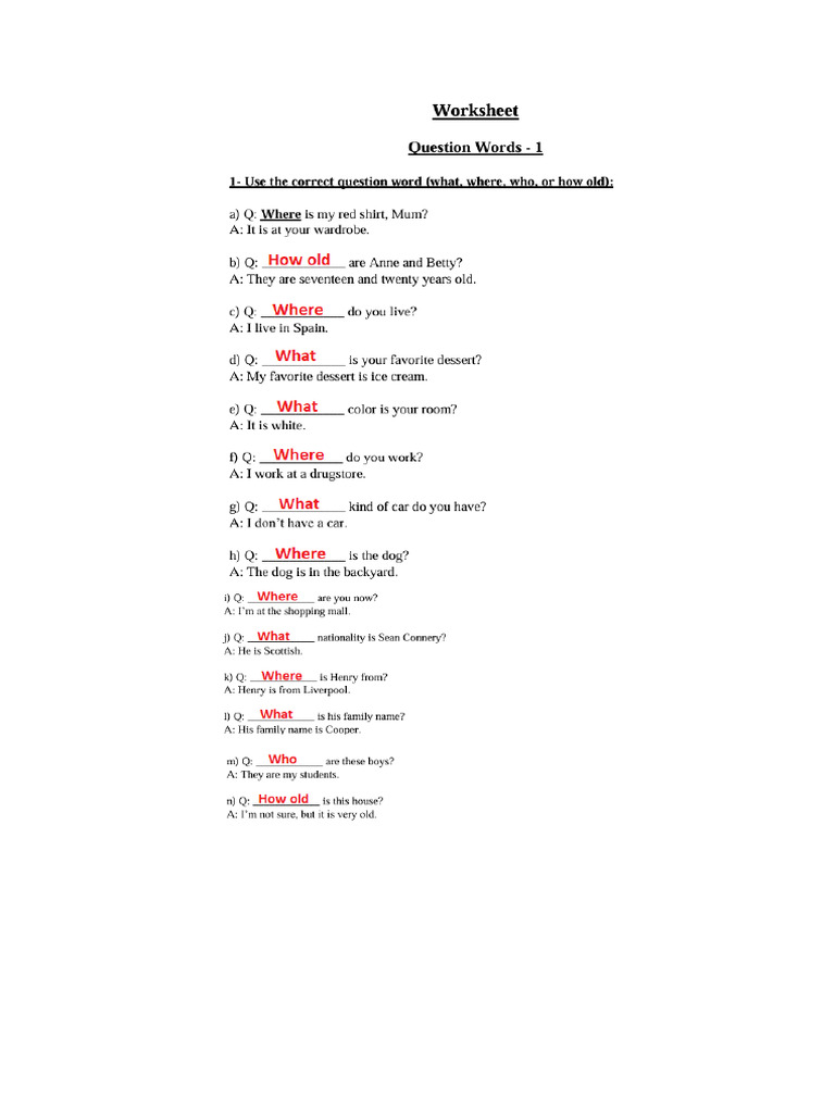 Question Words - Exercices | PDF