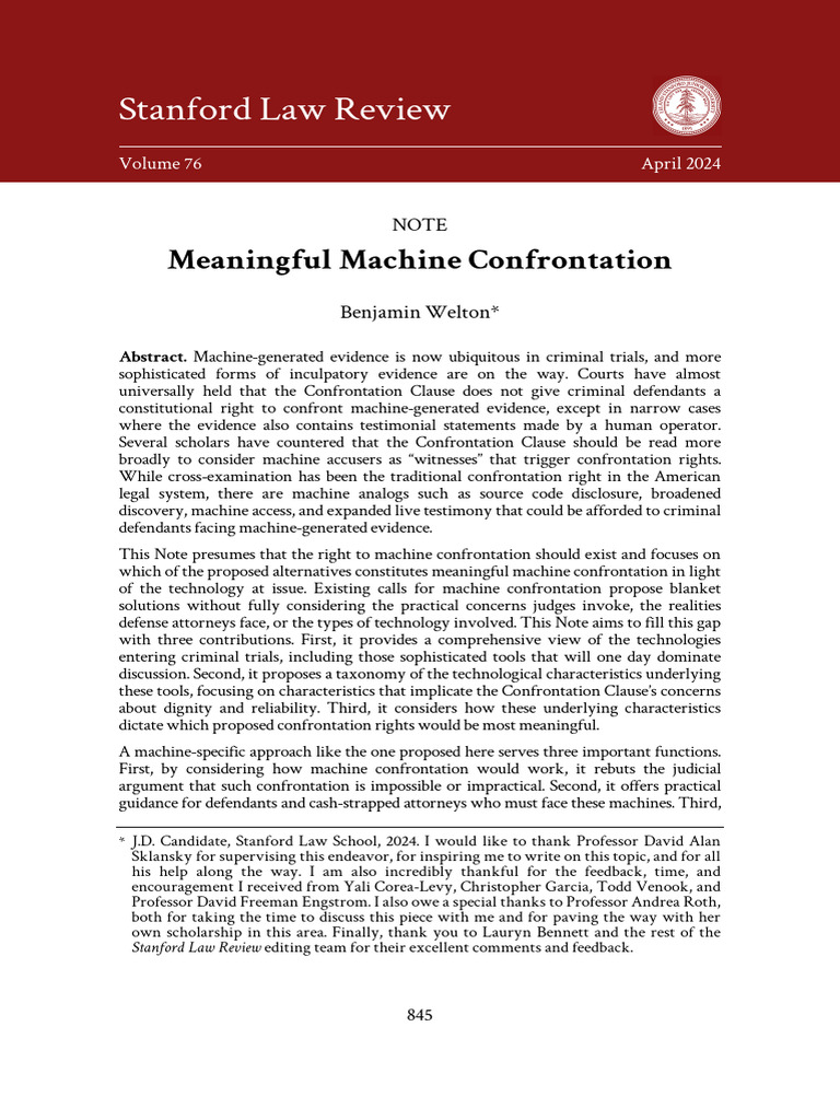 Machine Confrontation in Criminal Trials | PDF | Confrontation Clause ...