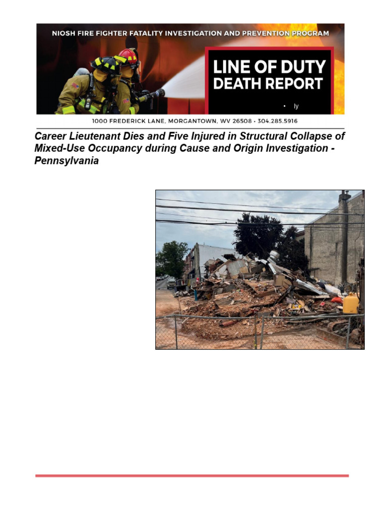 NIOSH Report: Firefighter Death in Collapse | PDF | Firefighter | New ...