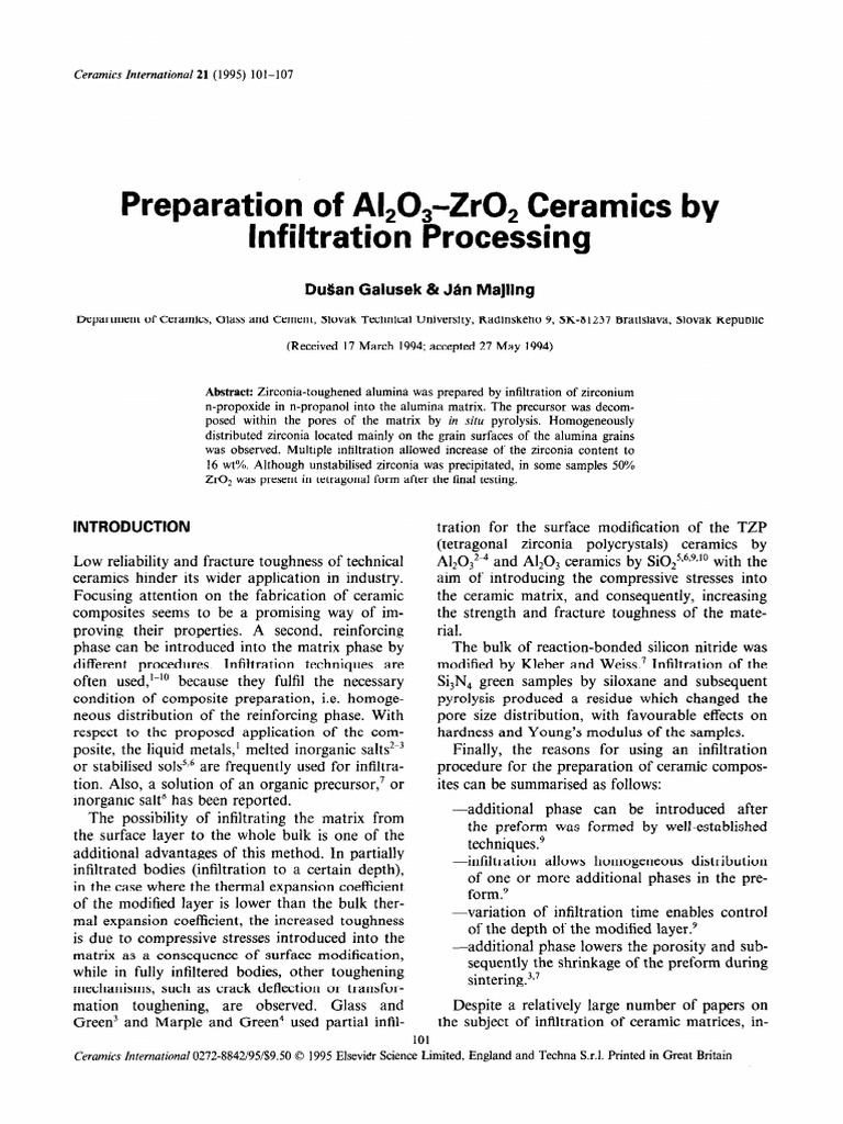 Preparation of Al2O3-ZrO2 Ceramics by Infiltration Processing | PDF ...