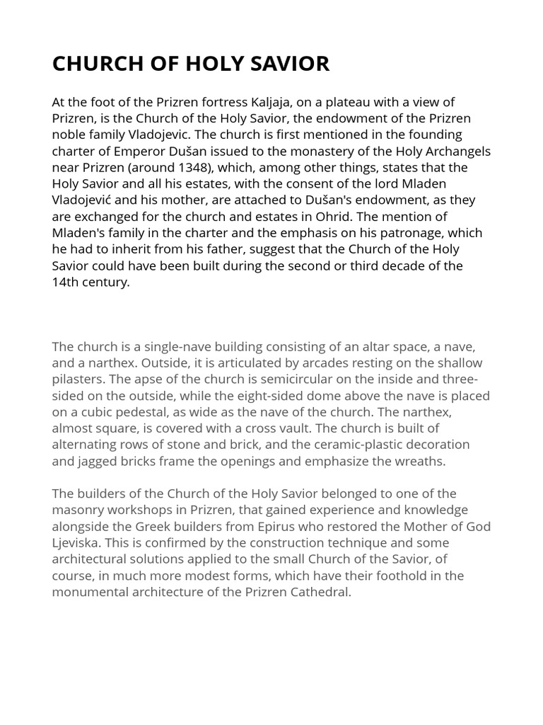 Church of the Holy Savior Overview | PDF | Church (Building) | Mary ...