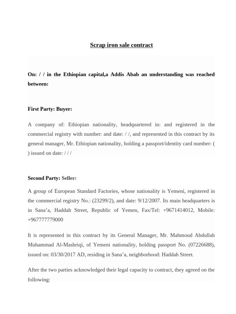 Scrap Iron Sale Contract | PDF | Receipt | Business