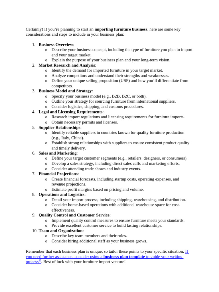 Importing Furniture Business Plan | PDF | Marketing | Retail