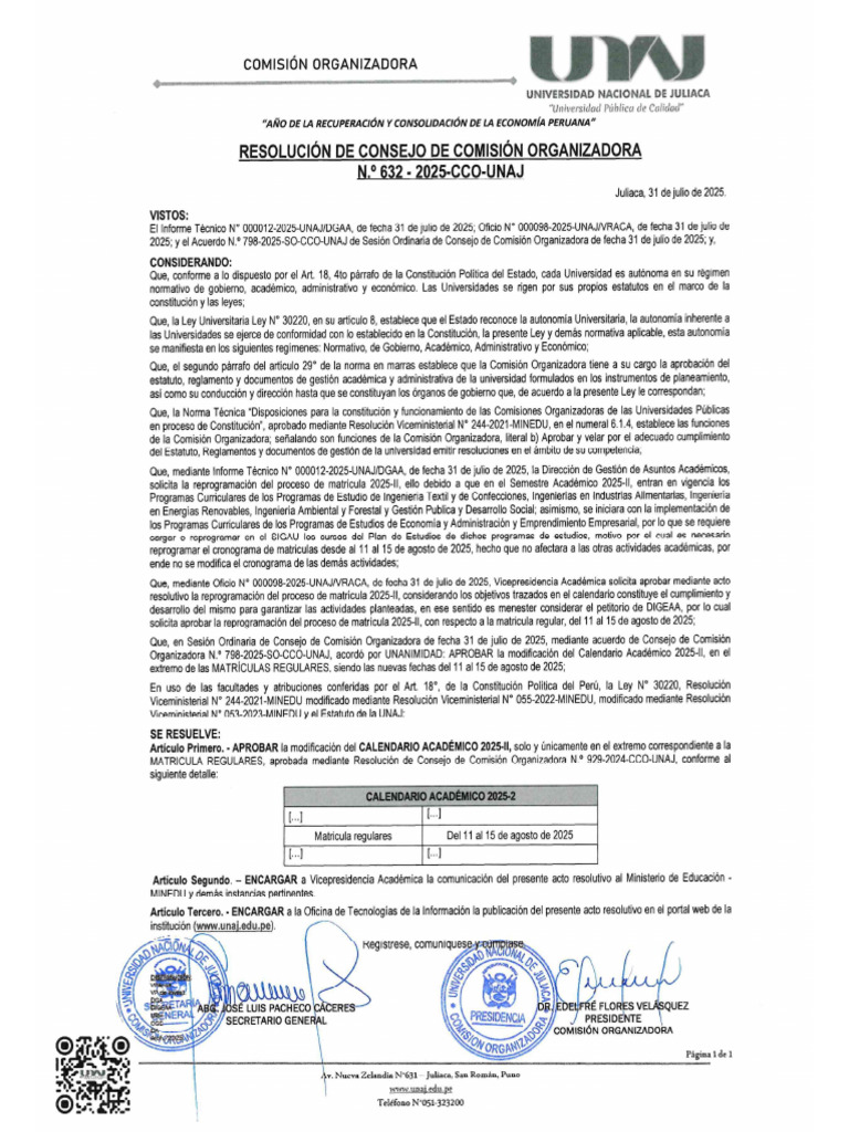 Cronograma Matricula Regular 2025 2 | PDF