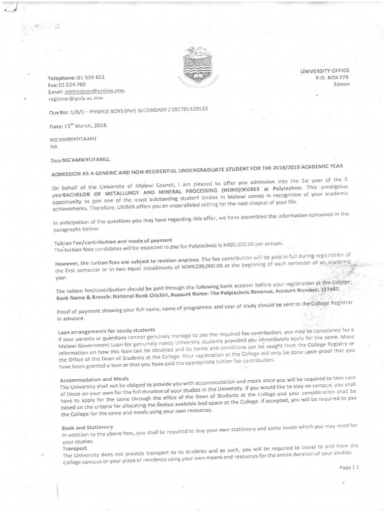 University Addmission Letter 2 | PDF