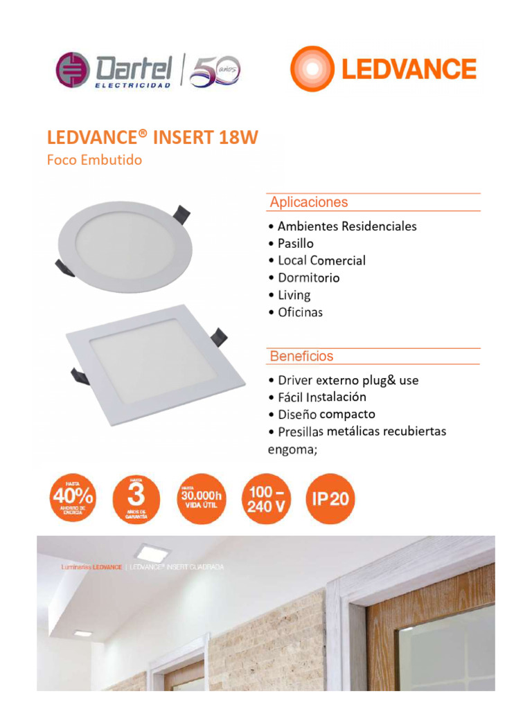 Downlight 18W Ledvance | PDF | Diodo emisor de luz | Electricidad