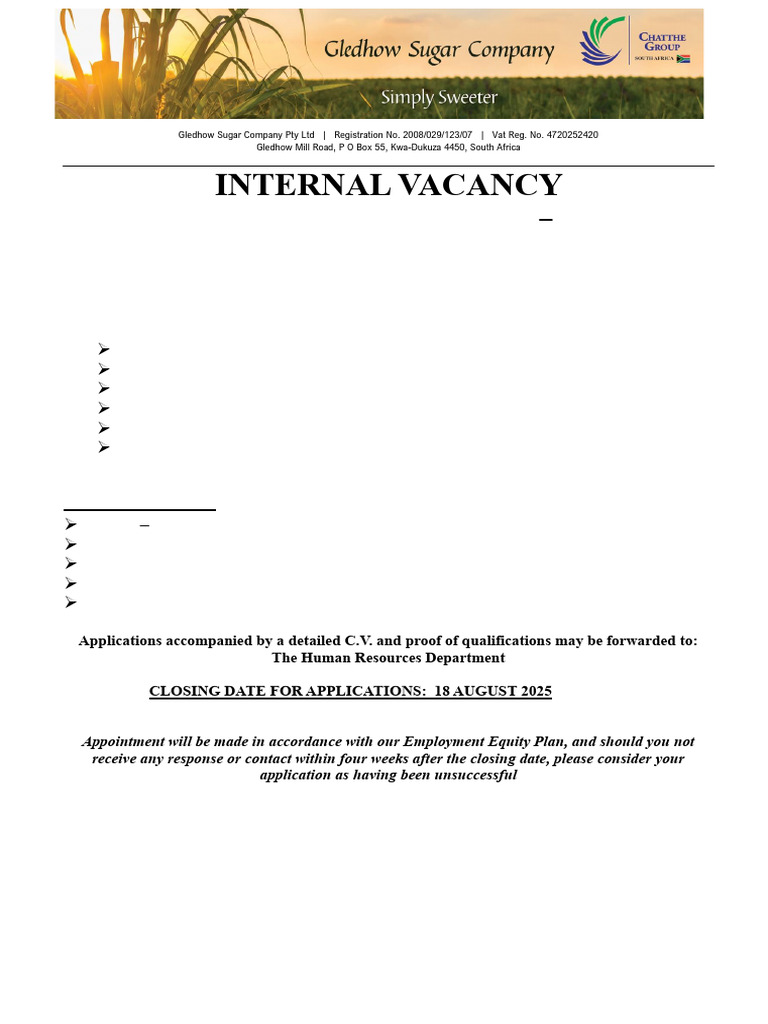 Trainee Pan Boiler Vacancies at Gledhow | PDF