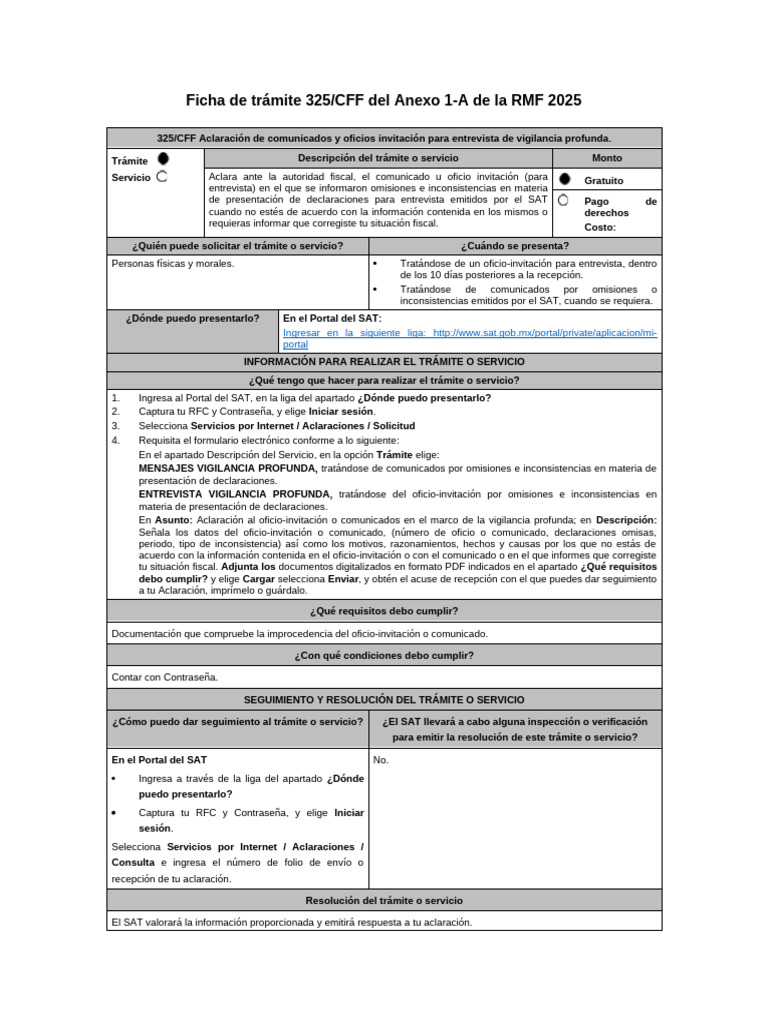 Ficha de Trámite 325-CFF - Anexo 1-A. - fch530 | PDF
