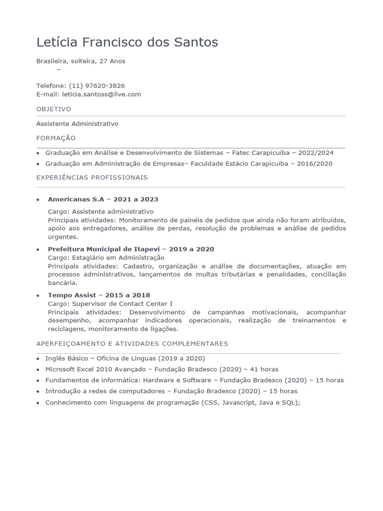 Currículo de Assistente Administrativo | PDF