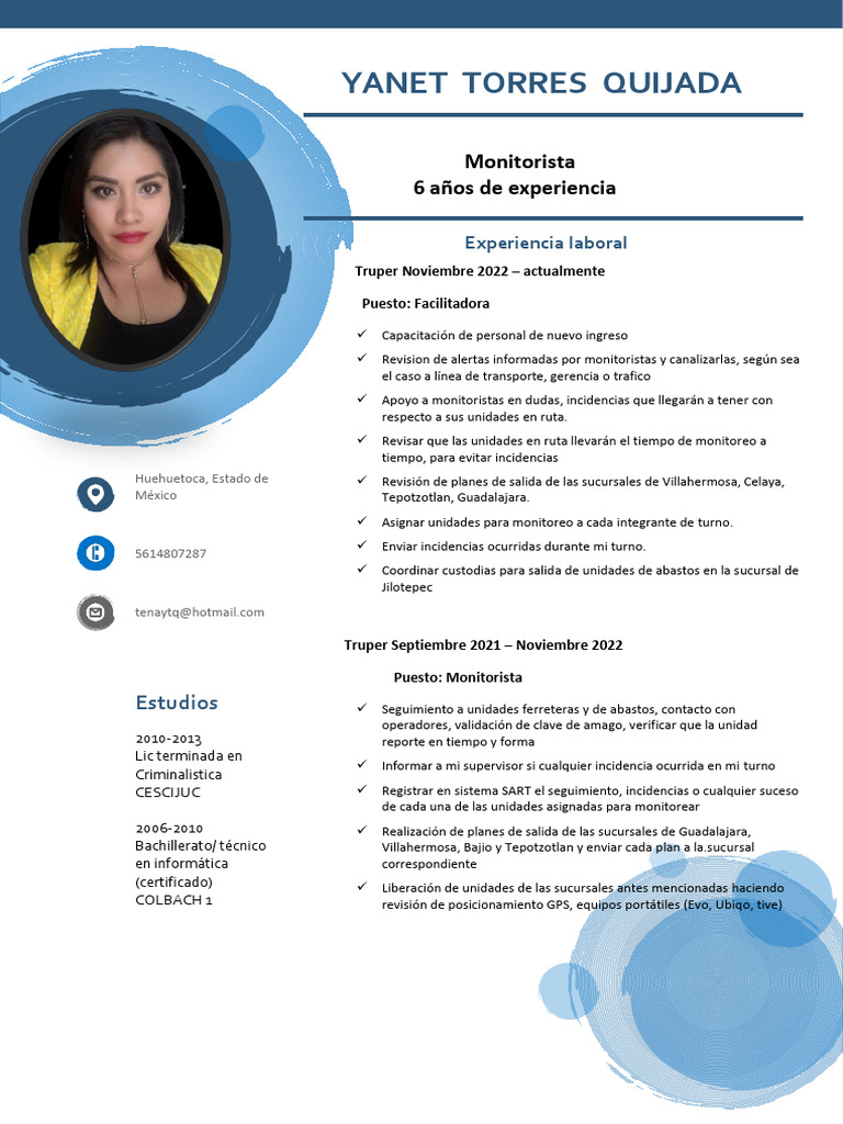 Experiencia de Yanet Torres en Monitoreo | PDF