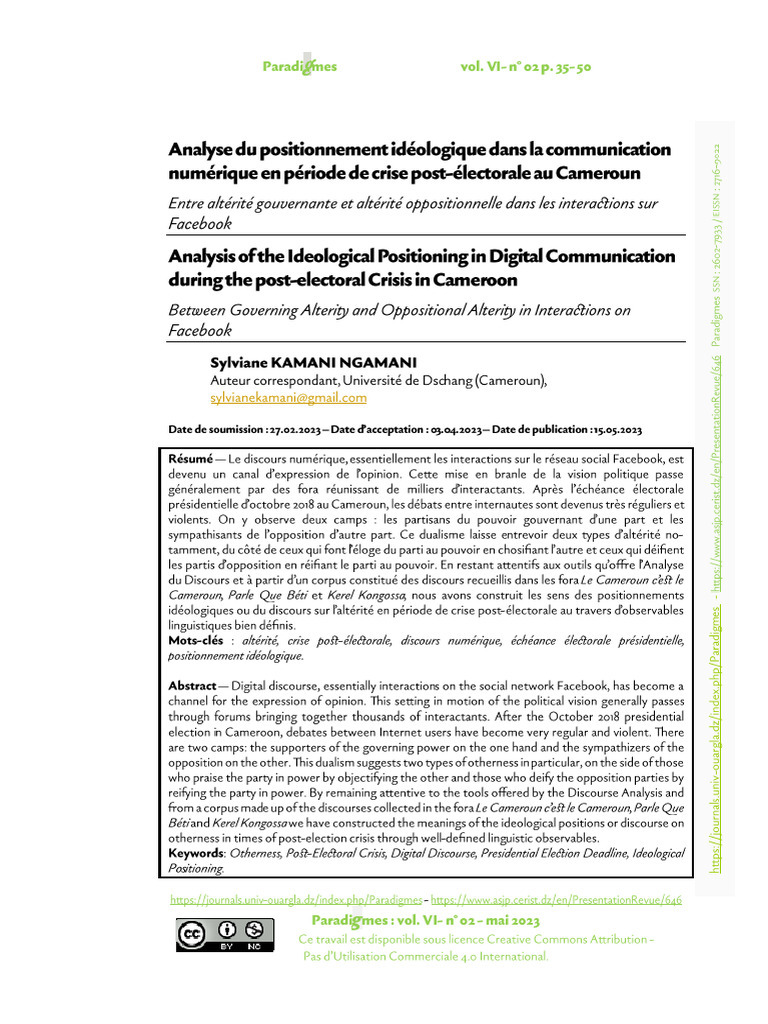 Analyse Du Positionnement Idéologique Dans La Communication Numérique ...