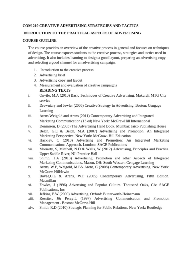 Creative Advertising Strategies Course | PDF | Page Layout | Advertising
