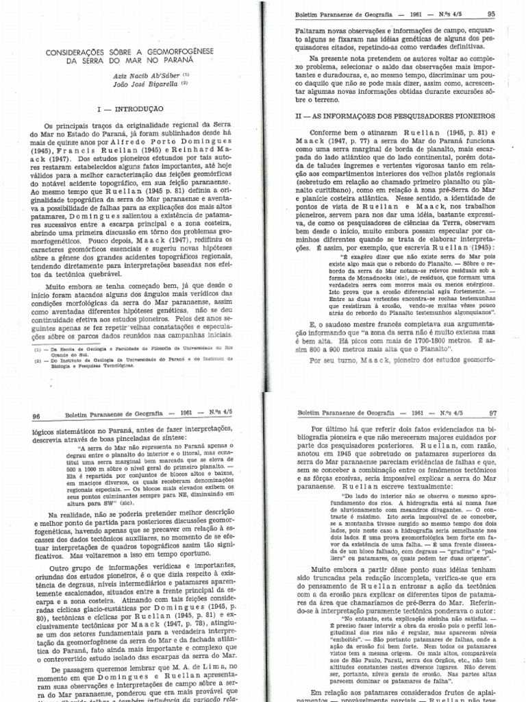 Bigarella & AbSaber 1961 - Geomorfogênese Serra Do Mar PR | PDF