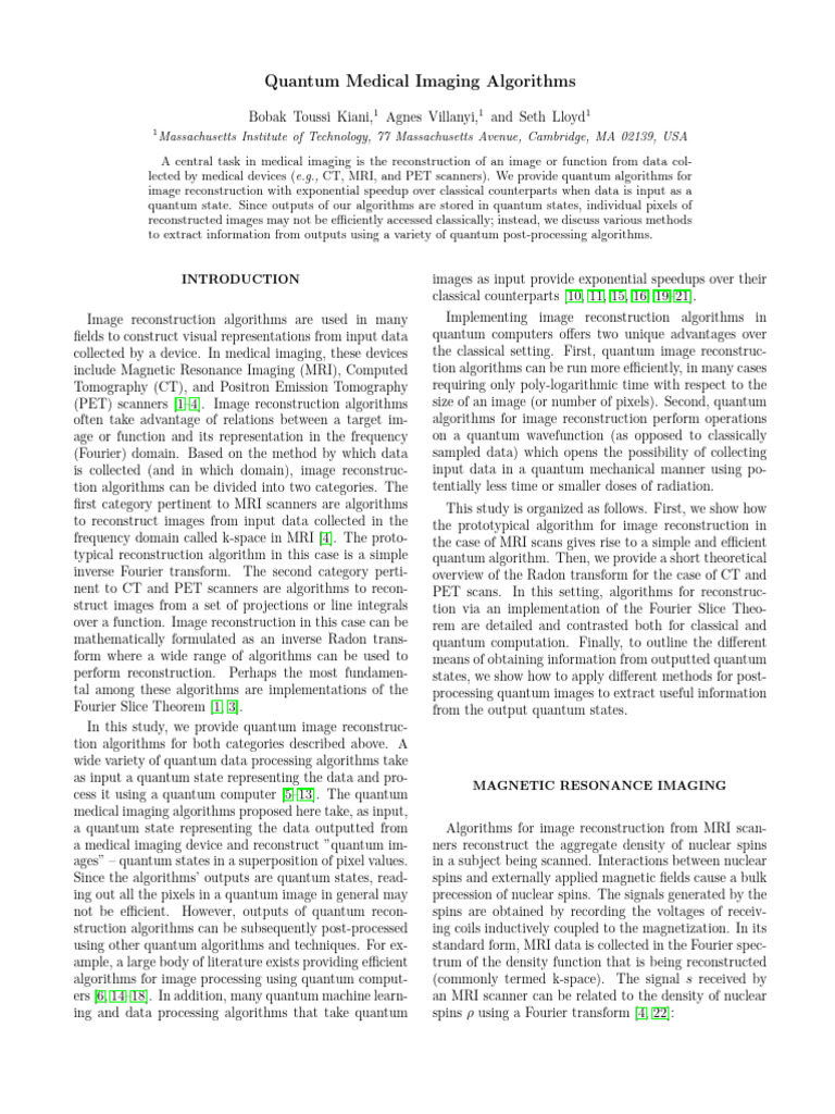Quantum Medical Imaging Algorithms | PDF | Medical Imaging | Magnetic ...