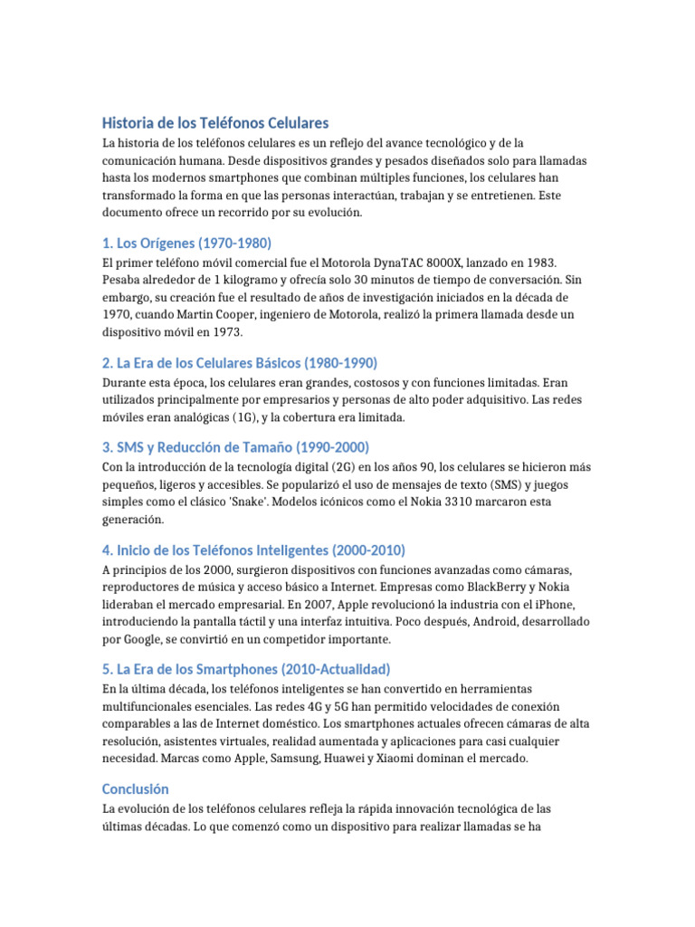 Evolución de los Teléfonos Celulares | PDF | Telefonía móvil | Smartphone