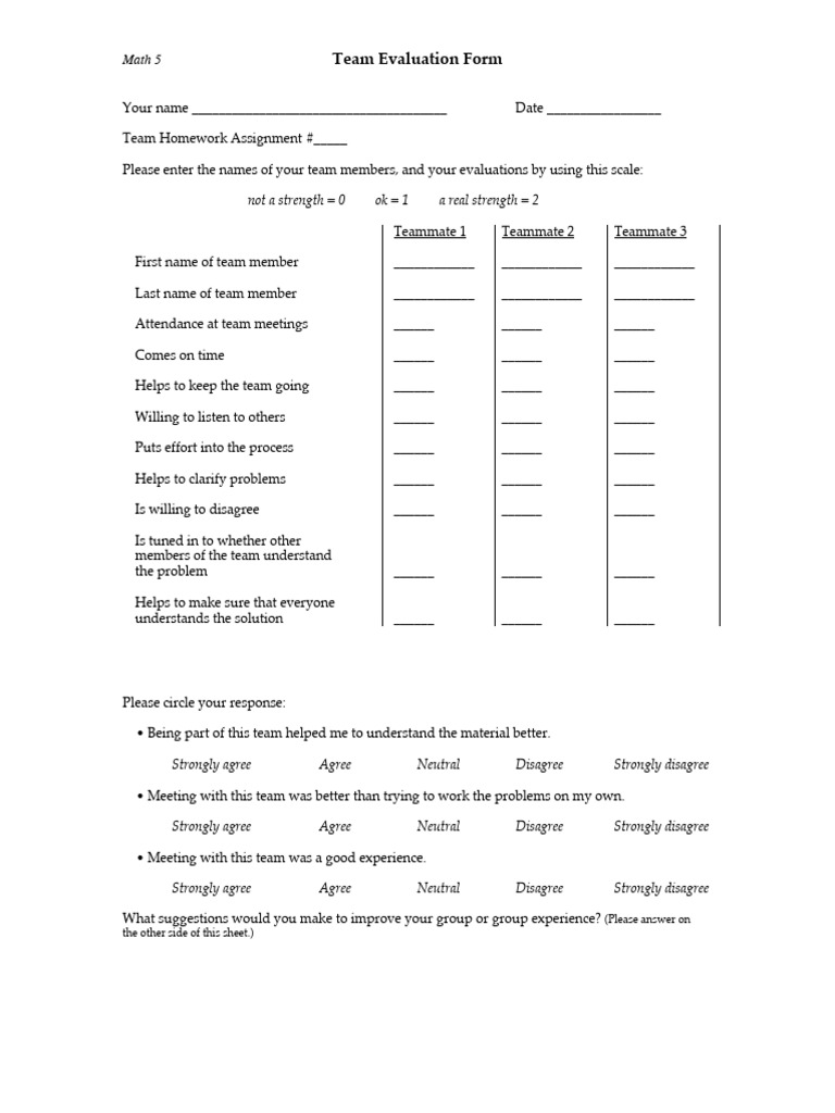 Math+5+Team+Evaluation+Form | PDF
