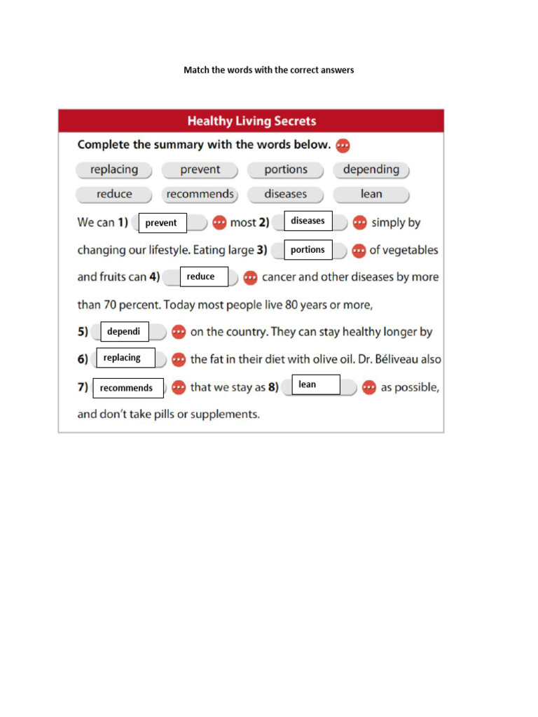 Healthy Etaing - Match The Answers | PDF