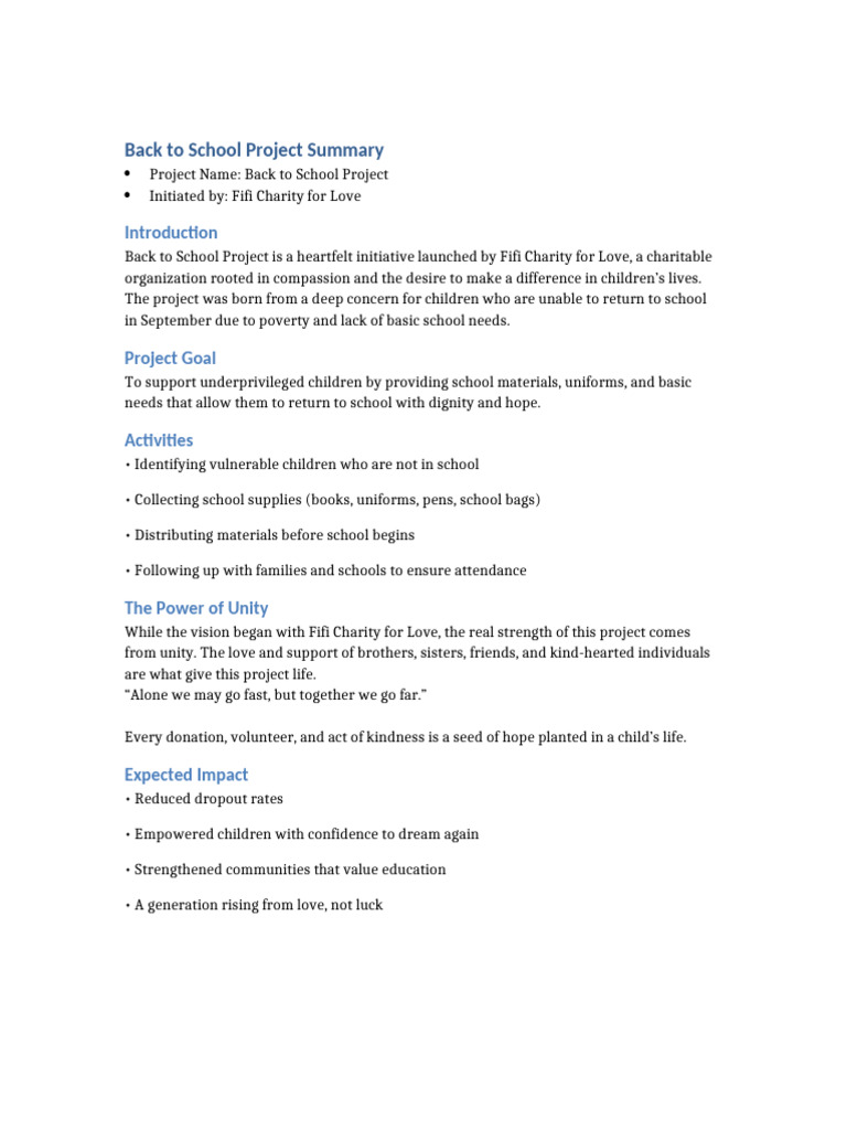 Back To School Project Summary | PDF