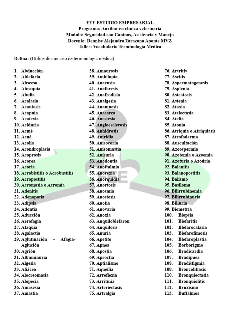 Vocabulario de Terminos Medicos | PDF | Especialidades Medicas ...
