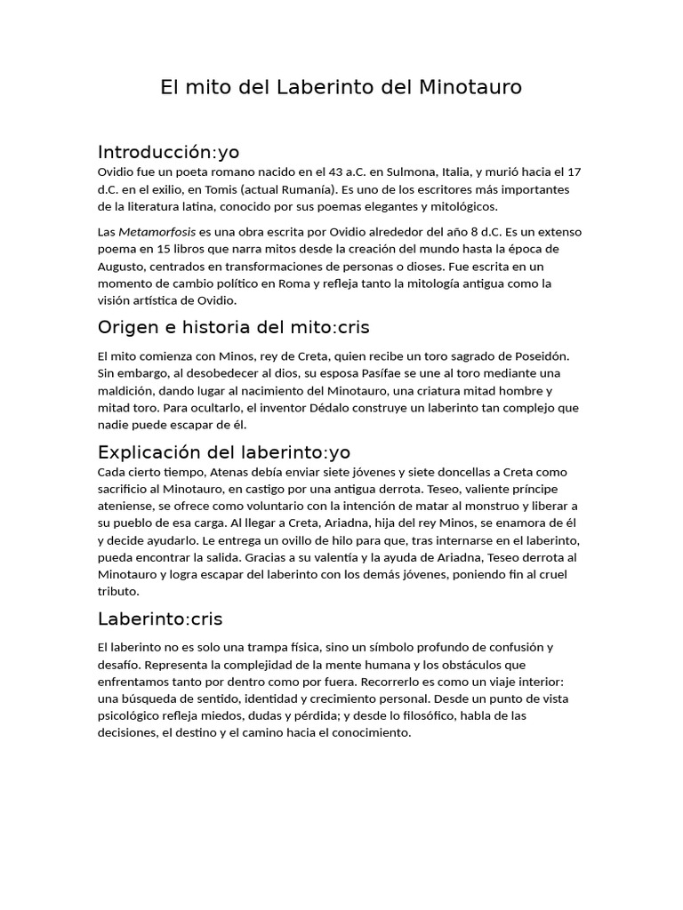 El Mito Del Laberinto Del Minotauro | PDF | Minotauro