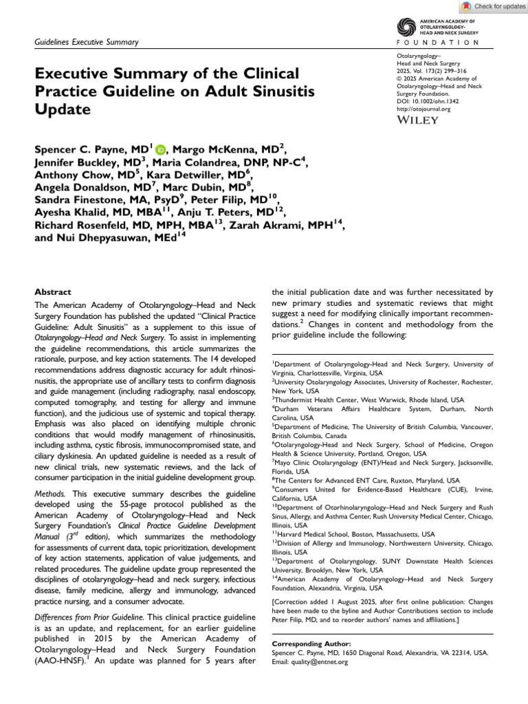 Otolaryngol - Head Neck Surg - 2025 - Payne - Executive Summary of The Clinical Practice ...