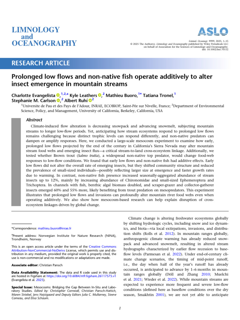 Low Flows and Fish Impact Insect Emergence | PDF | Food Web | Stream