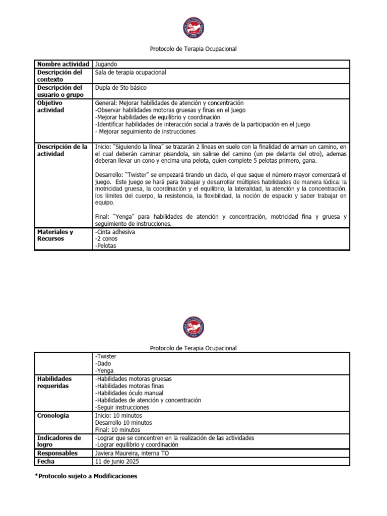 Formato Protocolo de Actividad | PDF