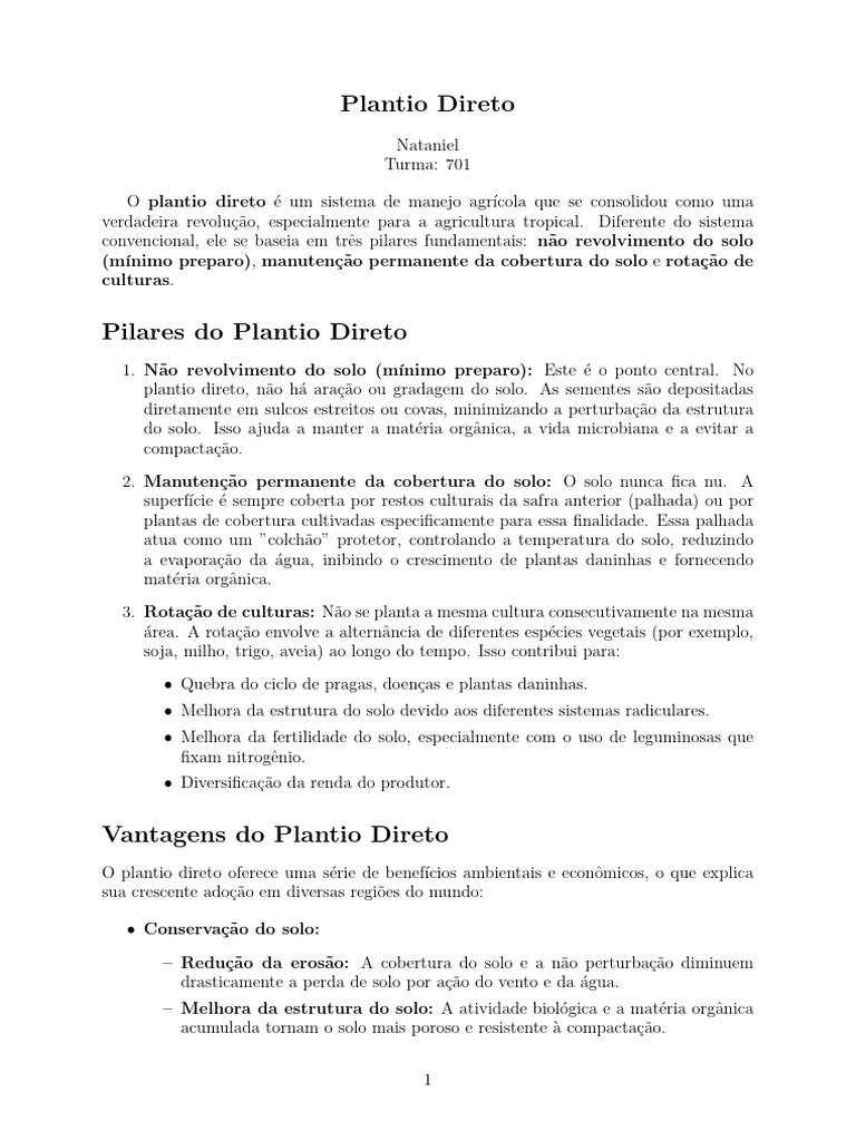 Atividade Plantio Direto Nataniel | PDF | Geociências | Agricultura