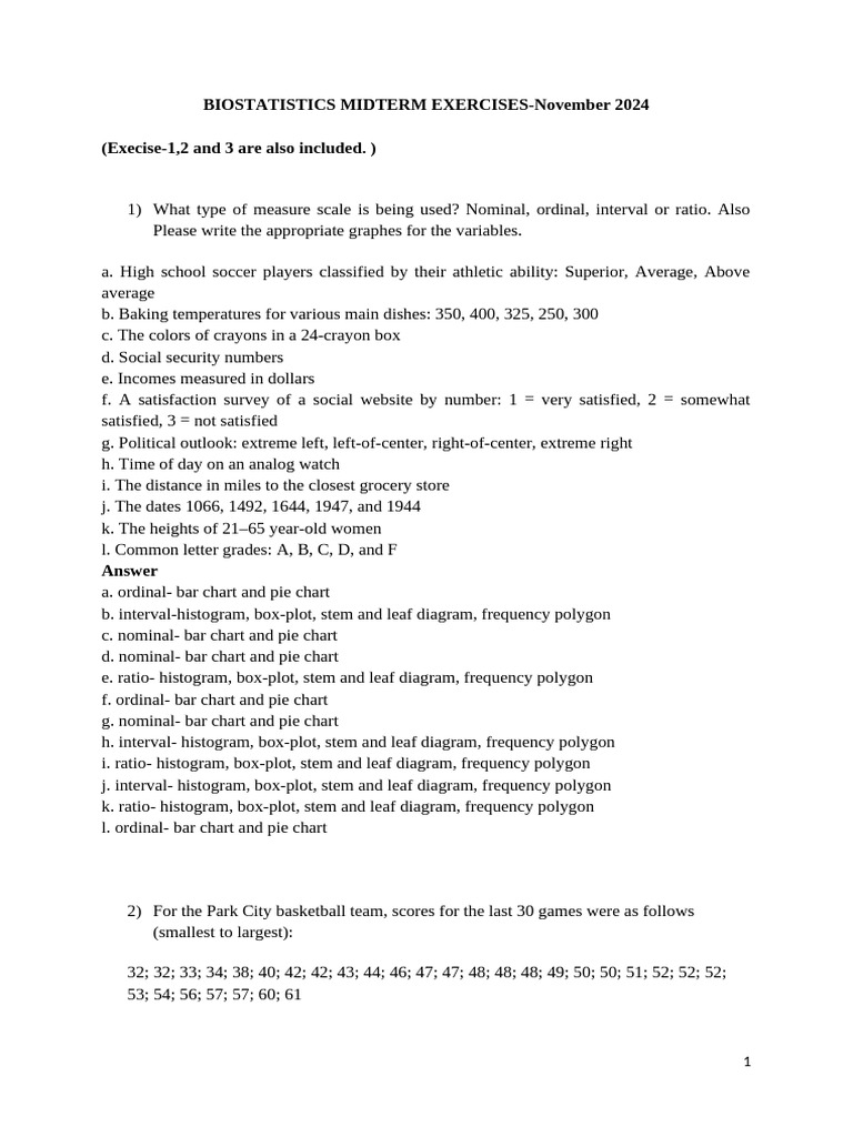 Midterm Exercises-Nov 2024 | PDF | Statistical Analysis | Teaching Mathematics