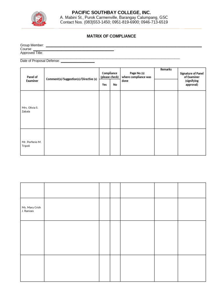 Matrix of Compliance 2025 1 | PDF