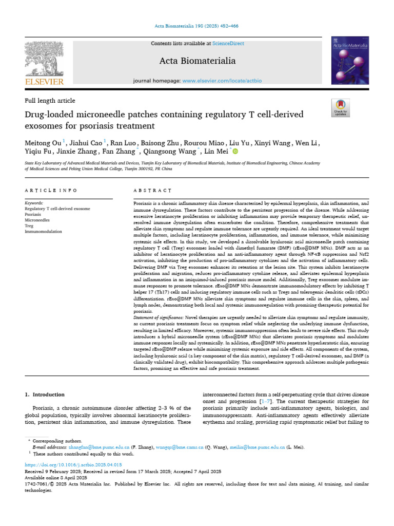 Microneedle Patches for Psoriasis Treatment | PDF | Psoriasis ...