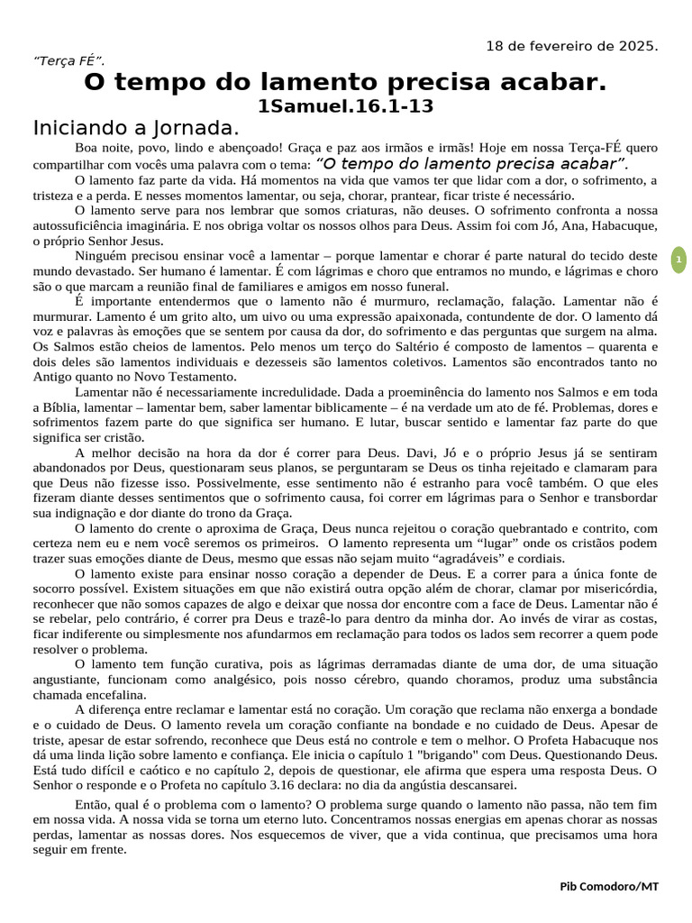 O Fim do Lamento e a Esperança | PDF | Samuel | Deus