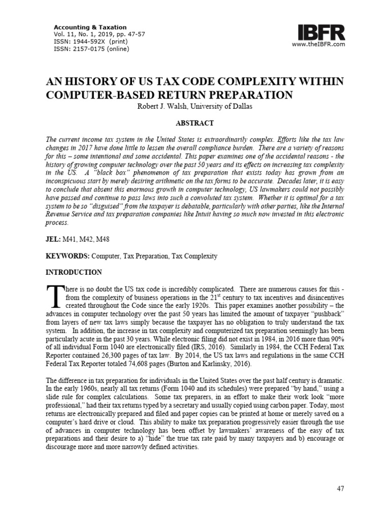 An History of Us Tax Code Complexity Within Computer-Based Return ...