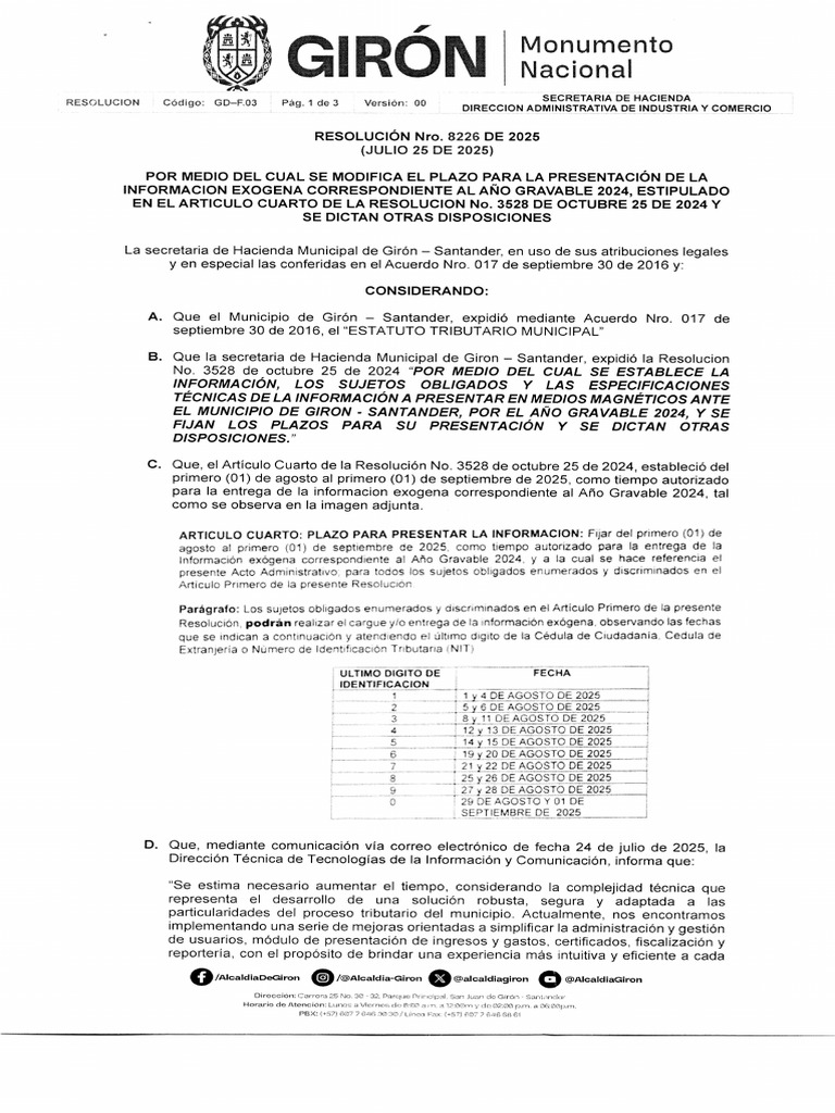 Giron Exogena-RESOLUCION 8226 de 2025 | PDF