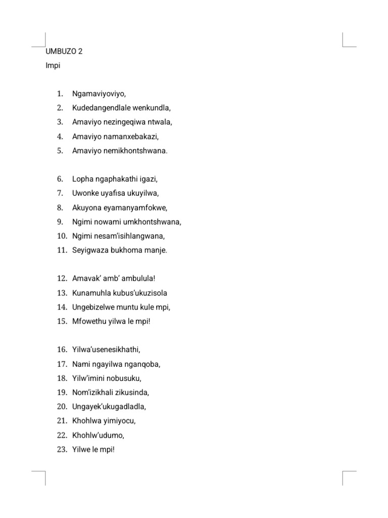 Impi: Grade 12 Inkondlo Analysis | PDF