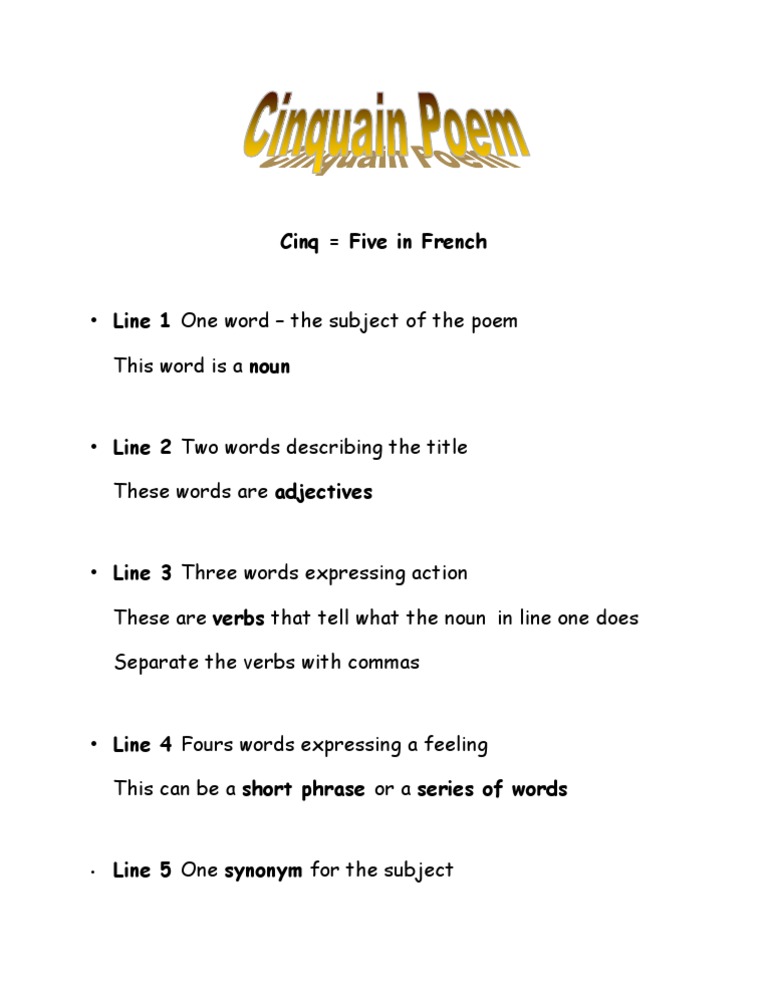 Cinquain Poem Structure | PDF
