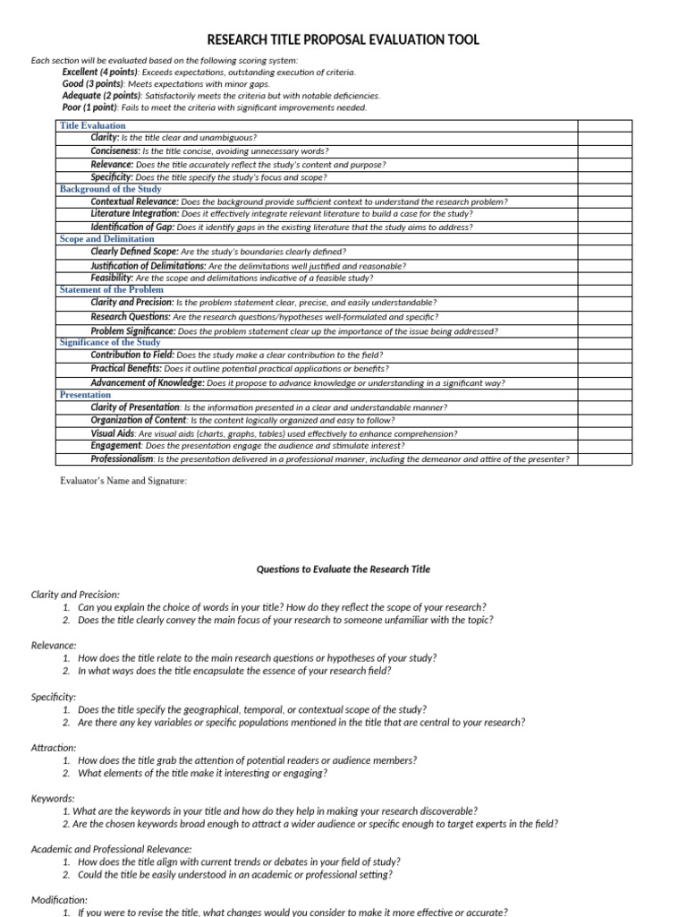 Research Title Evaluation Criteria | PDF | Evaluation | Cognition