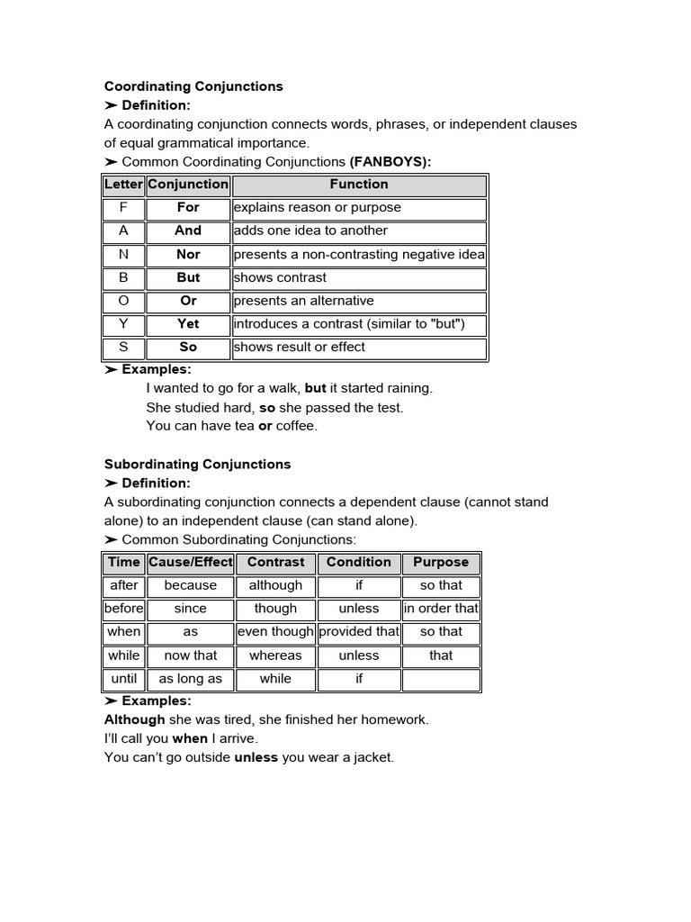 Coordinating Conjunctions | PDF