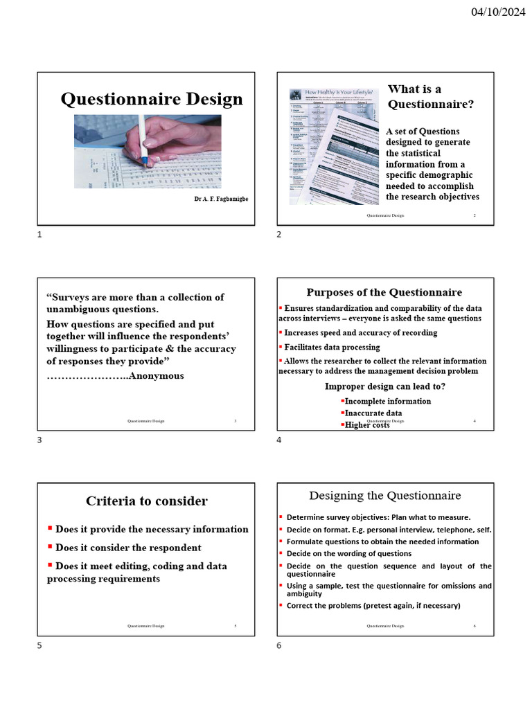 RM8 Questionnaires Design | PDF | Questionnaire | Survey Methodology