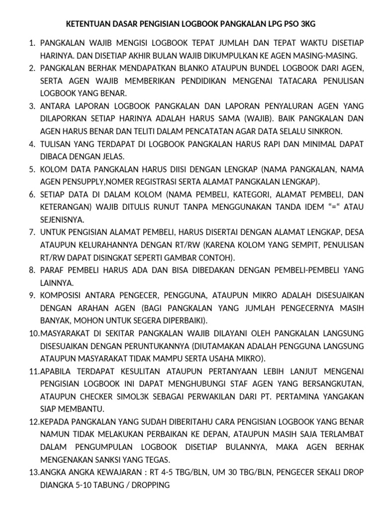 Panduan Pengisian Logbook LPG PSO 3KG | PDF