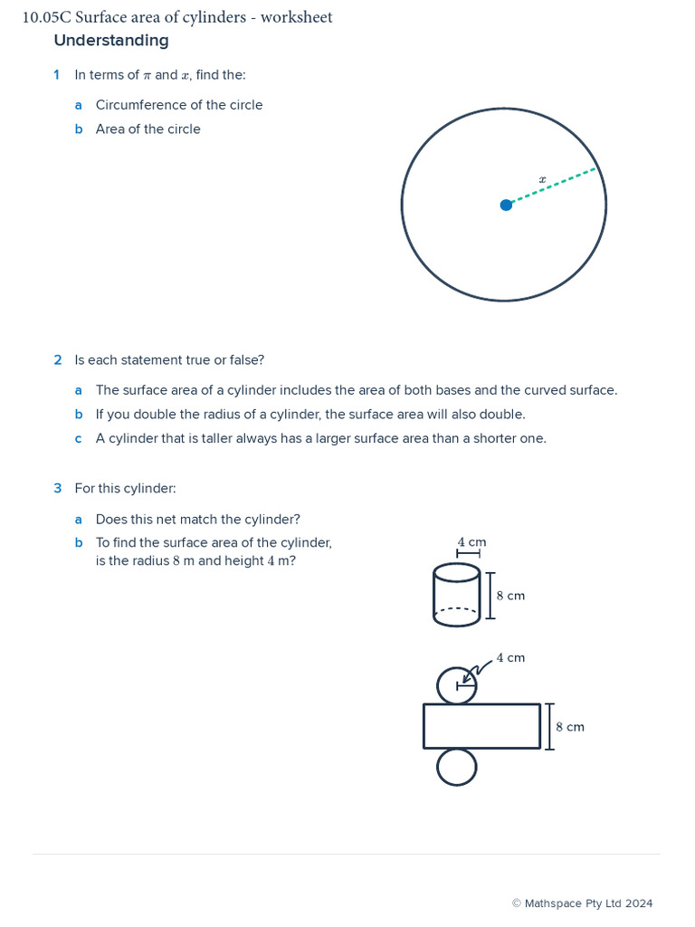 Cylinder Surface Area Worksheet | PDF | Area | Euclidean Geometry