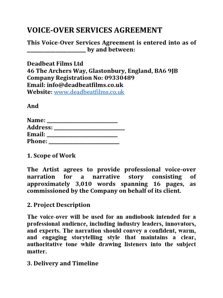 Voice-Over Services Agreement | PDF | License | Private Law