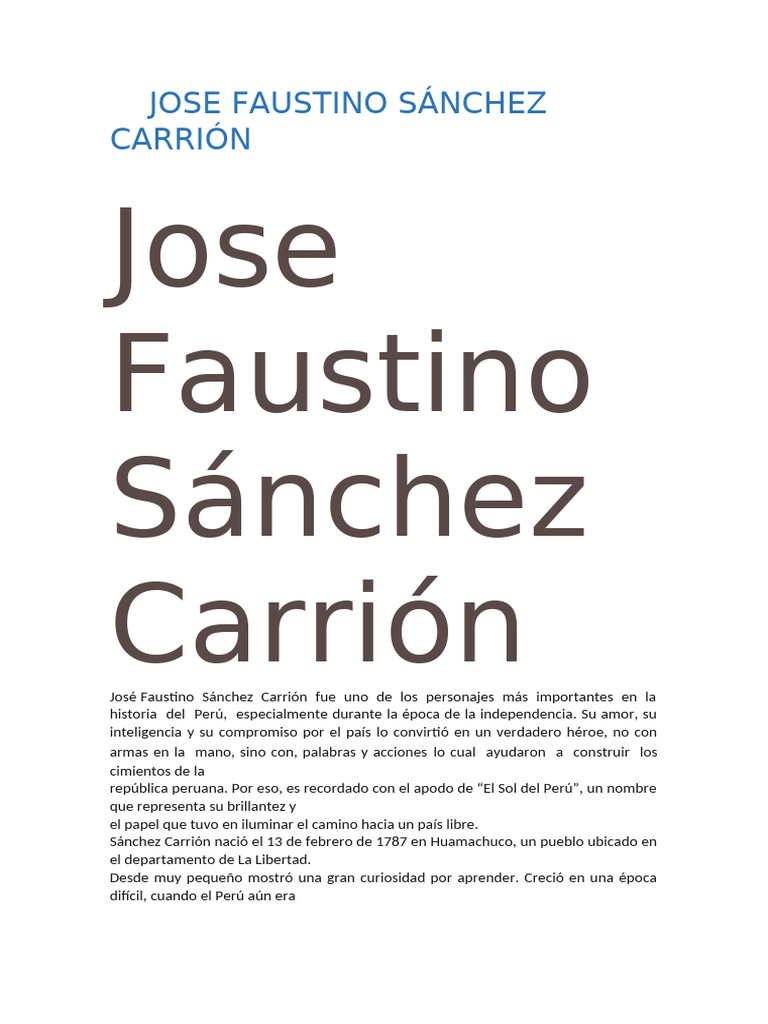 Biografía de José Faustino Sánchez Carrión | PDF | Perú | Era de ...