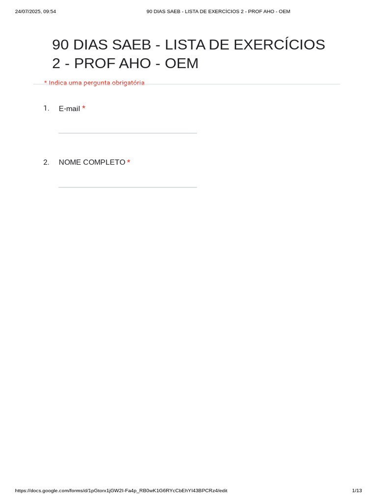 3A - 90 DIAS SAEB - LISTA DE EXERCÍCIOS 2 - PROF AHO - OEM ...